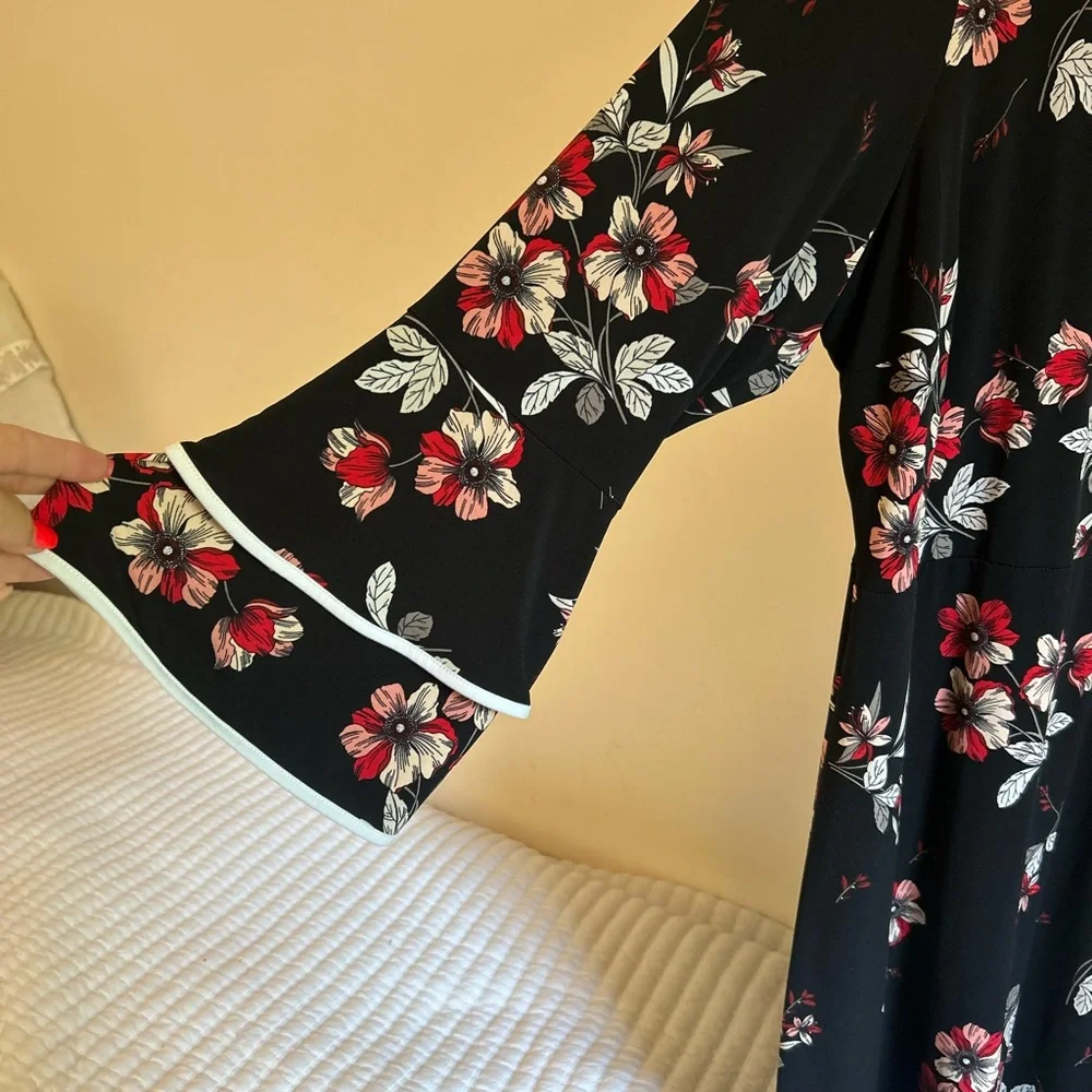 Alfani | Dresses | Alfani Black Dress With Red And White Floral Design ...